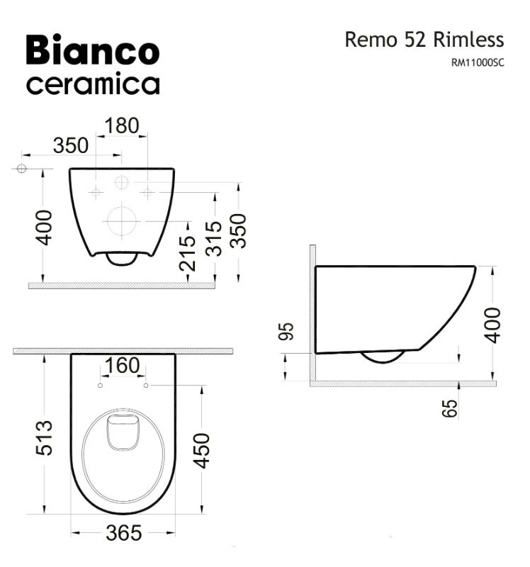 Λεκάνη κρεμαστή rimless με κάλυμμα slim soft close Bianco Ceramica Remo ...